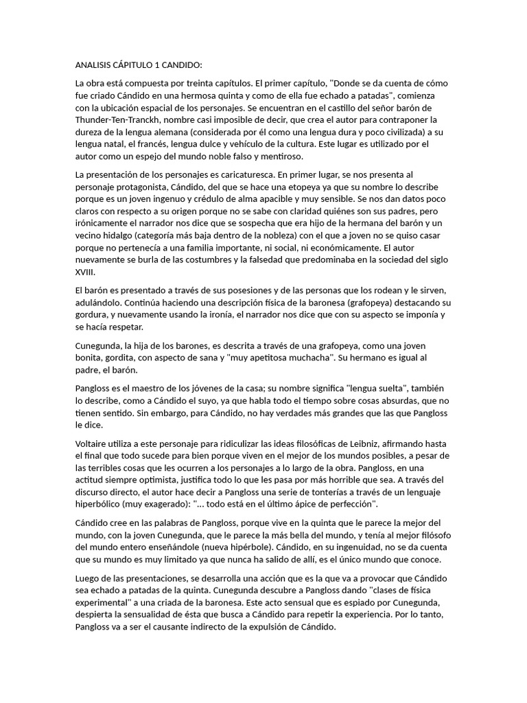 Analisis Cápitulo 1 Candido | PDF | Sincero