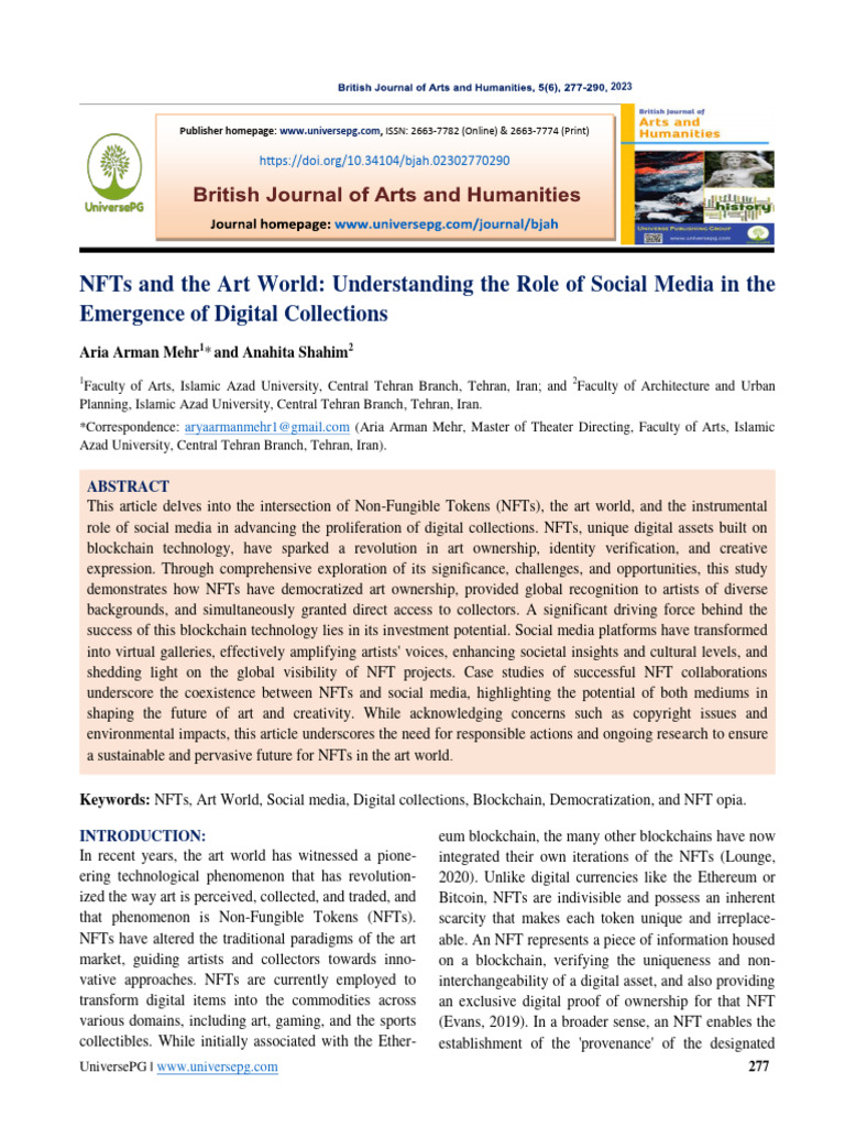 NFTs and The Art World - Understanding The Role of Social Media in The ...