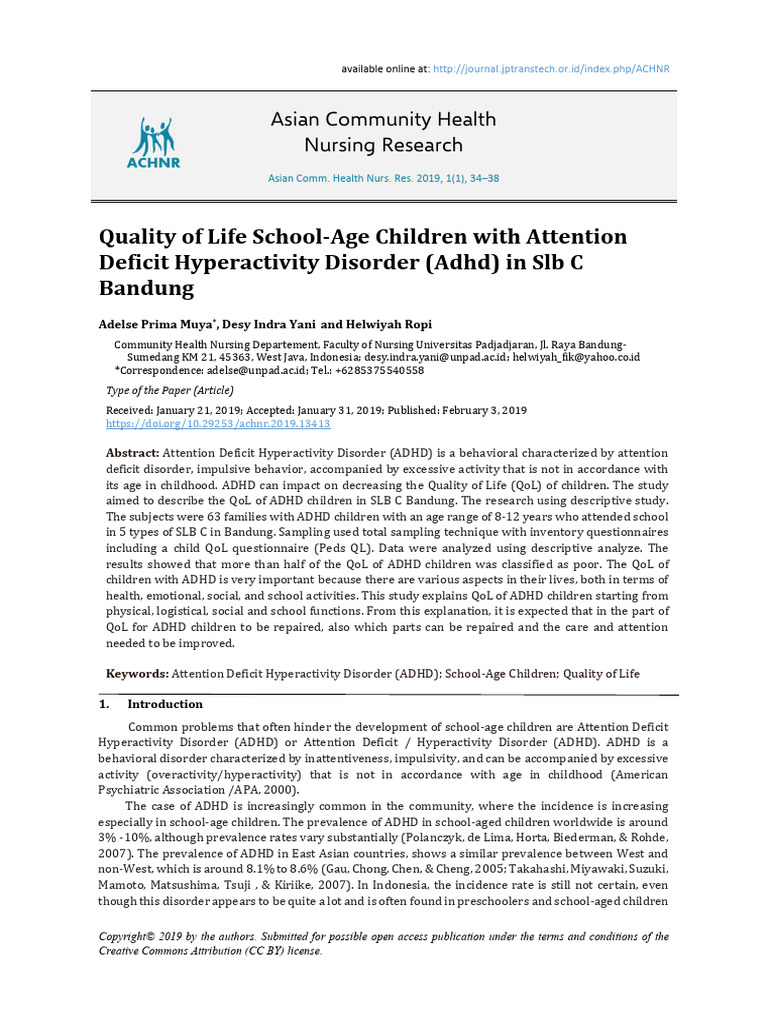 QoL of ADHD Children in Bandung Schools | PDF | Attention Deficit ...