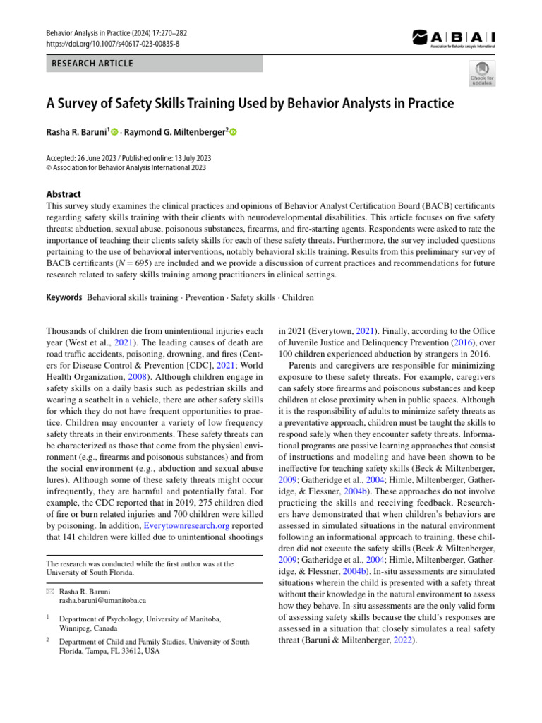 Safety Skills Training for Behavior Analysts | PDF | Race And Ethnicity ...