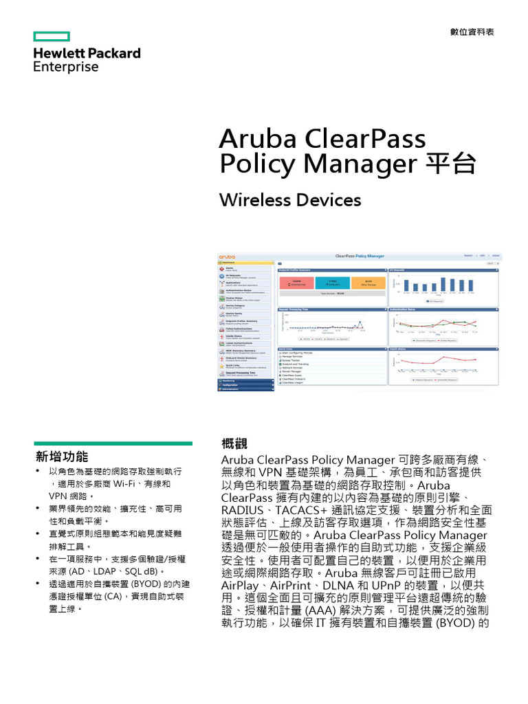 Aruba ClearPass Policy Manager 平台數位資料表 | PDF