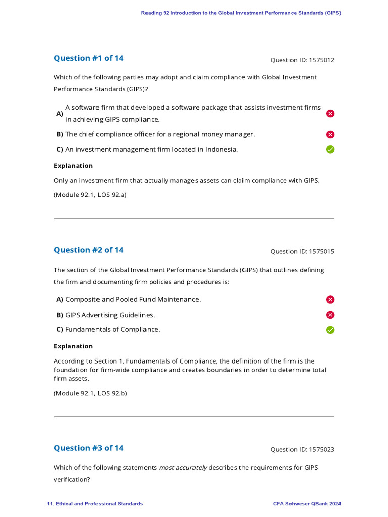 Reading 92 Introduction to the Global Investment Performance Standards ...