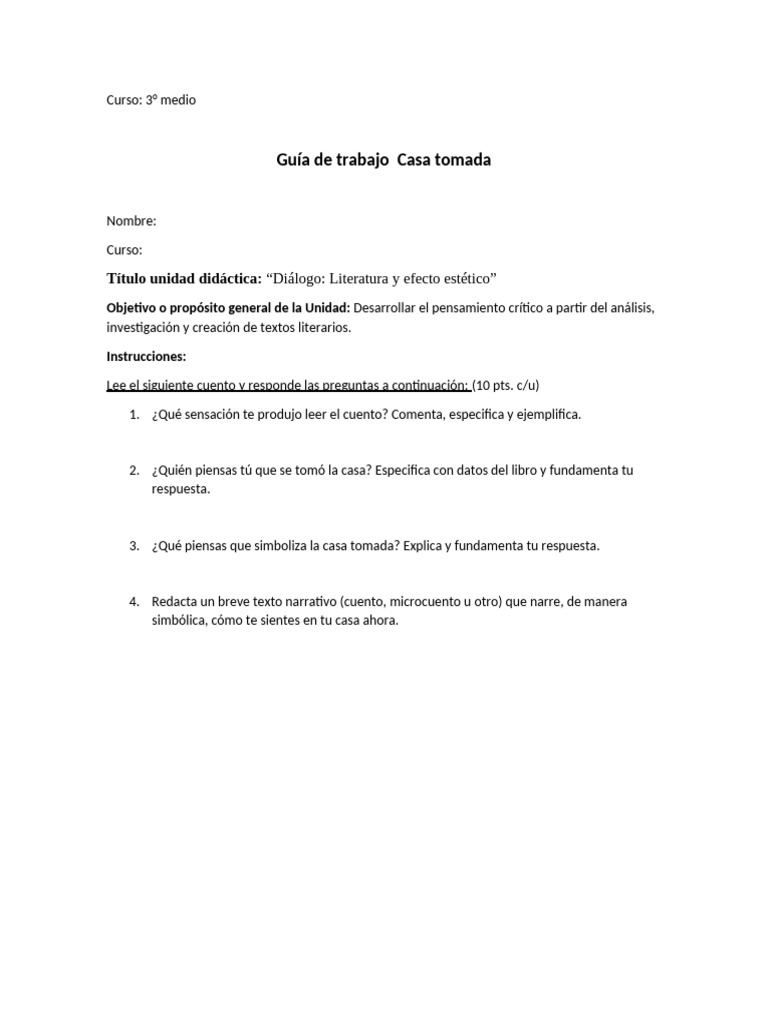 Análisis del cuento "Casa tomada" | PDF | Cuentos