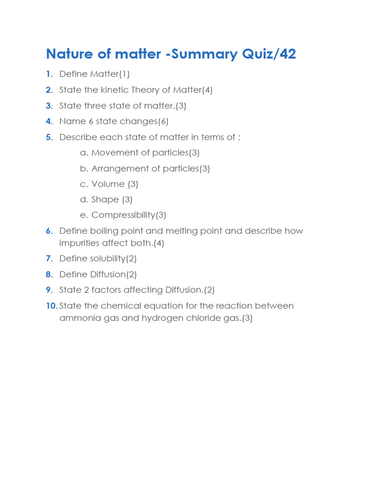 Chemistry Summary Quiz Final Booklet | PDF | Ion | Redox