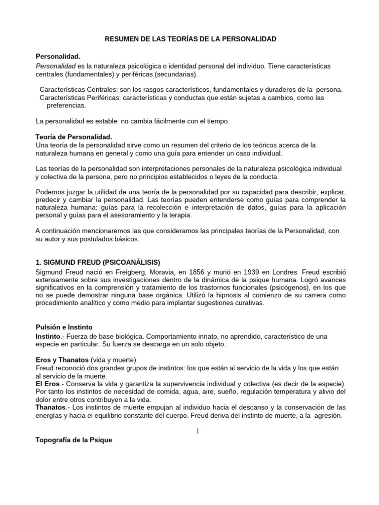 LECTURA Nro.2 DE CLASE TEORÍAS DE LA PERSONALIDAD | PDF | Mente ...