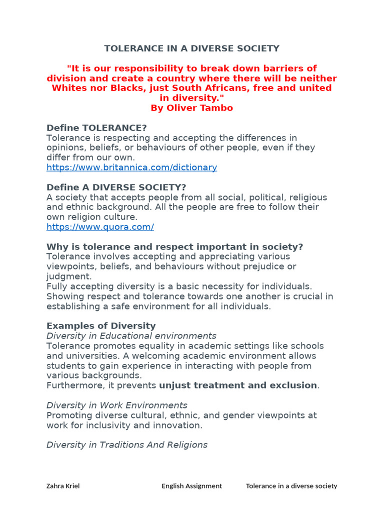 Embracing Tolerance in Diversity | PDF | Multiculturalism | Toleration