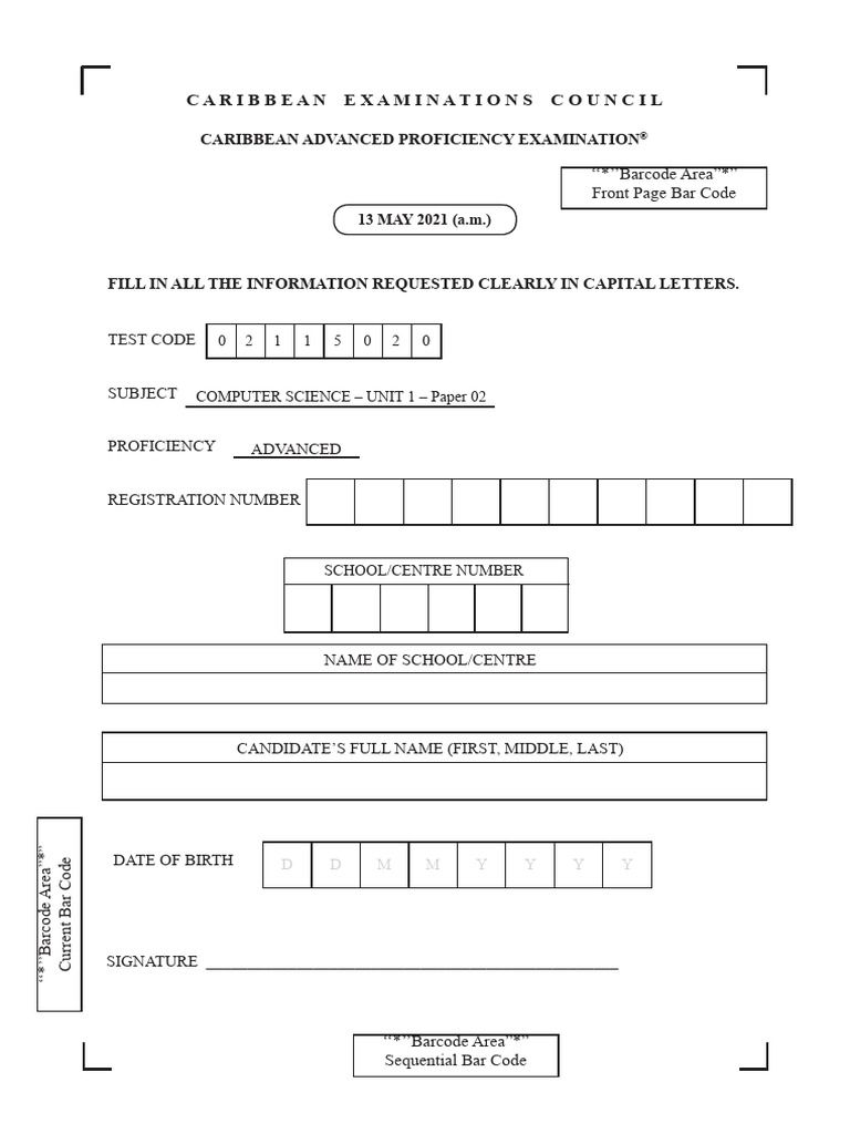 CAPE Computer Science 2021 Unit 1 Paper 2 | PDF | Computer Data Storage ...