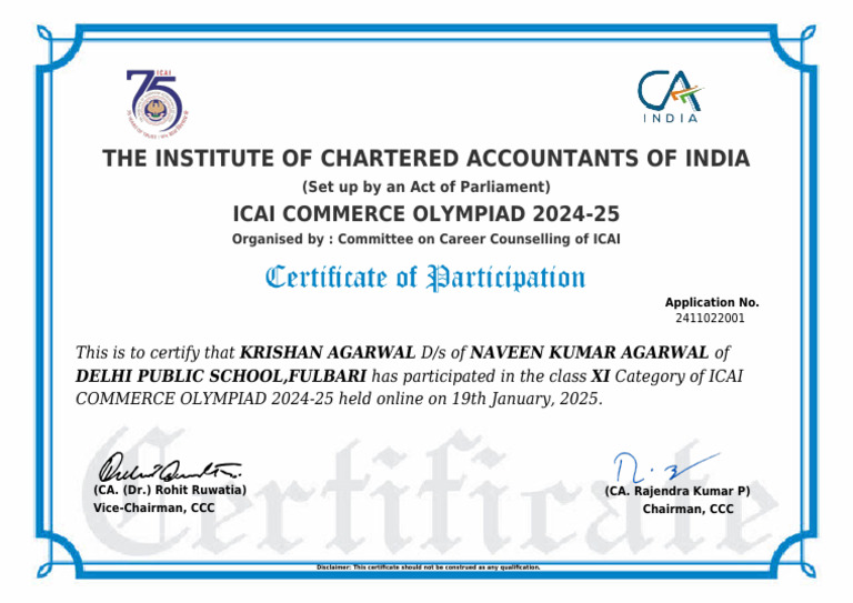 Icai Commerce Oympiad Certificate | PDF