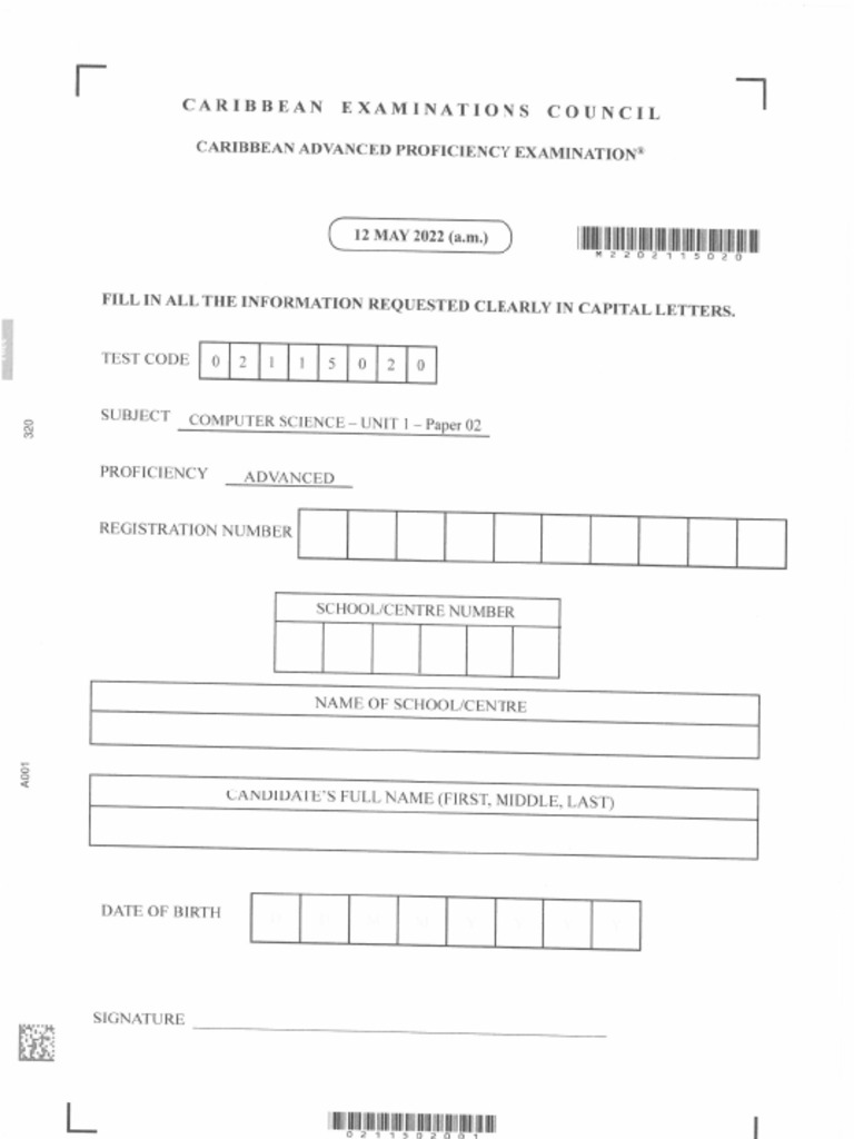 CAPE Computer Science 2022 Unit 1 Paper 2 | PDF | Central Processing ...