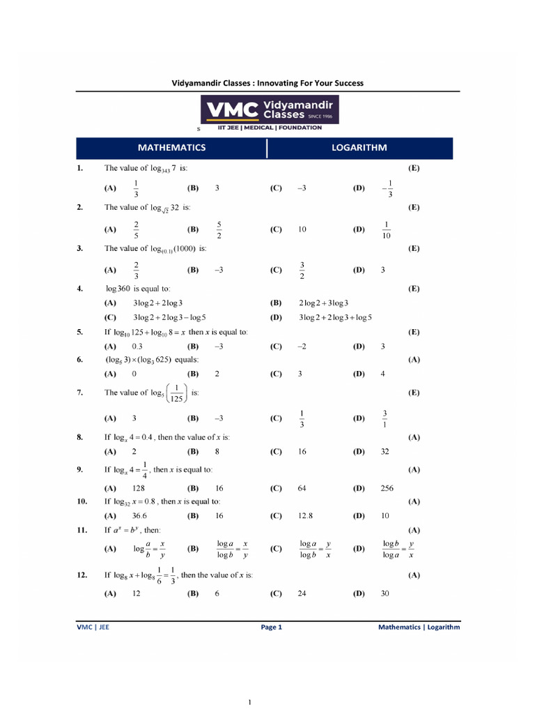 Logarithm Test | PDF