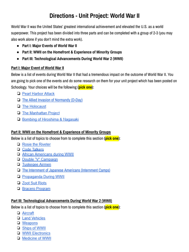 (C)Directions - Unit Project_ World War II | PDF | World War II | Warfare