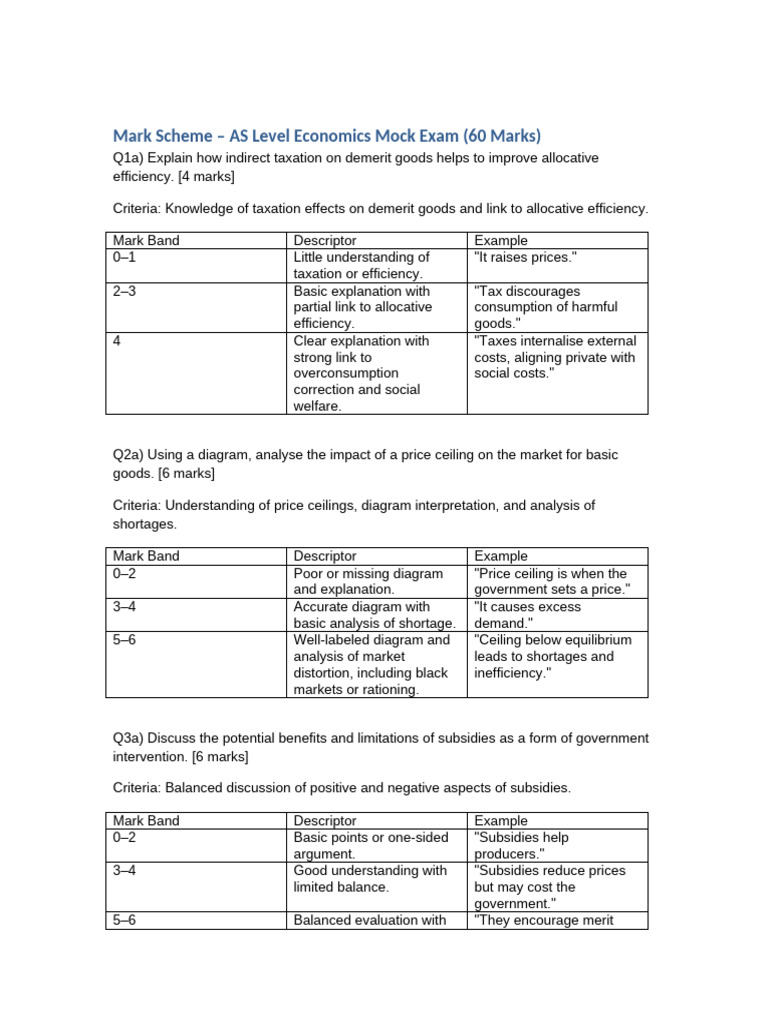AS Level Economics Mock Exam Mark Scheme | PDF | Fiscal Policy ...