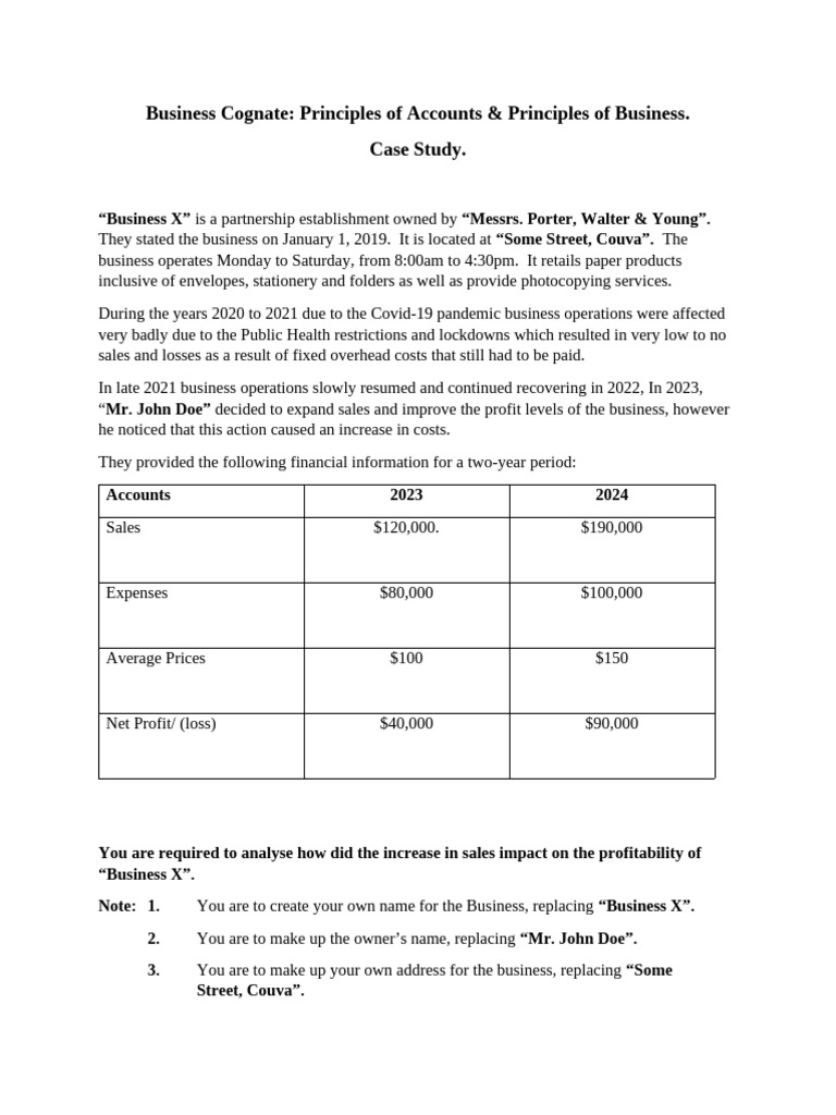 Business Cognate POA & POB Business Case Study and Layout (Group) 1 | PDF | Business | Profit ...