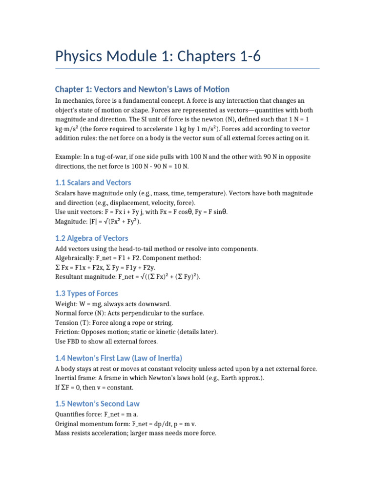 Physics Module1 Chapters1-6 | PDF | Force | Acceleration