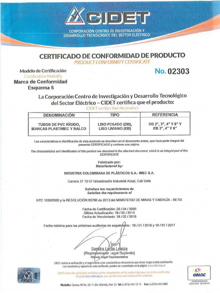 Elec 009 Certificado Ducto DB Pesado Eb Liviano Plastimec | PDF