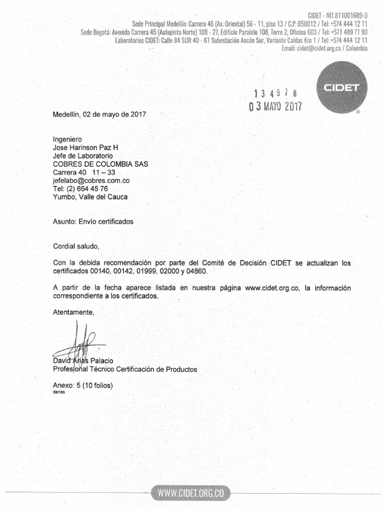ELEC 006 CERTIFICADO VARILLA COBRE | PDF