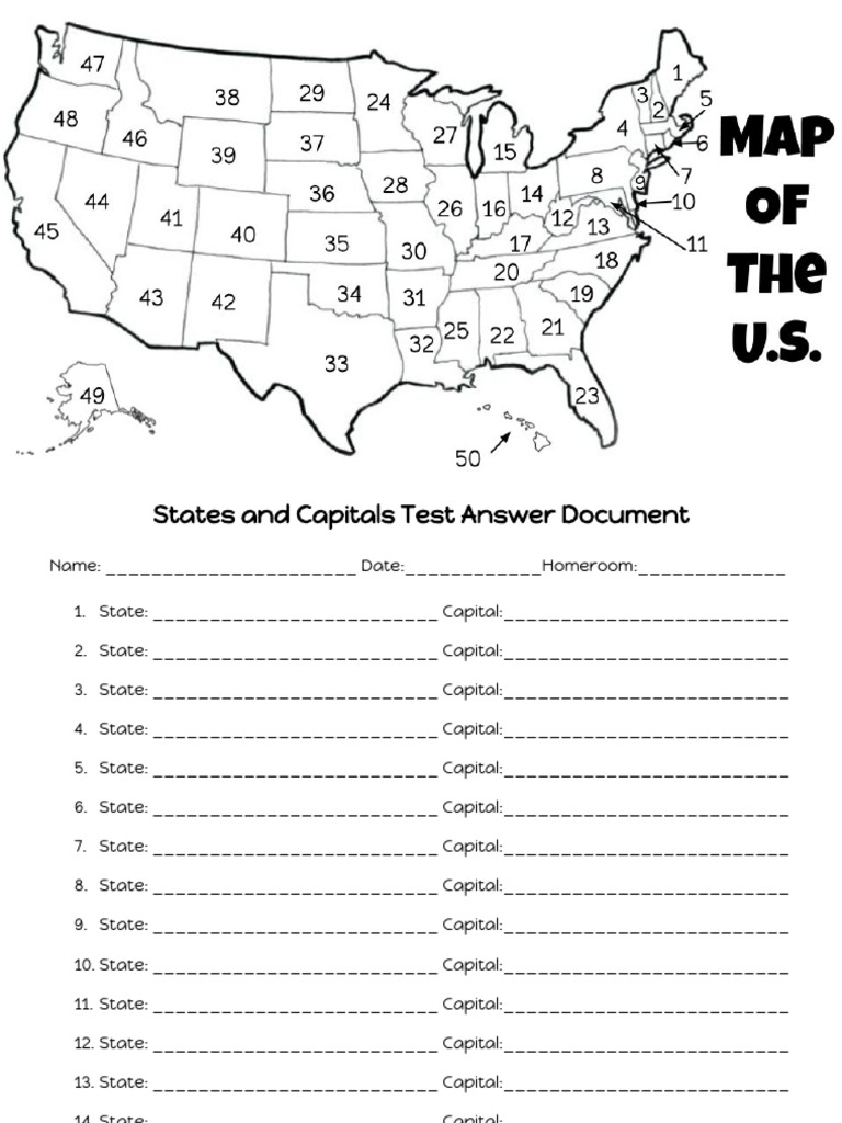 States and Capitals Test Answers | PDF | U.S. State | The United States