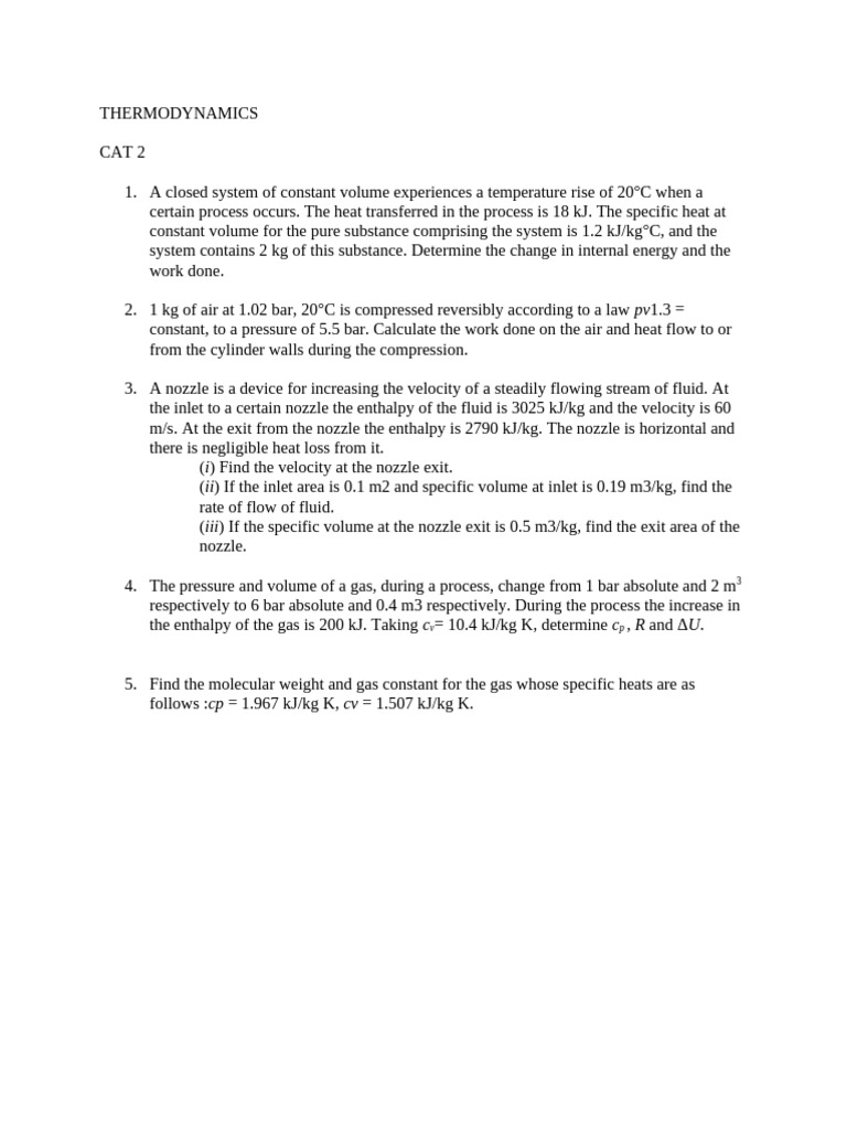 Thermodynamics Problems and Solutions | PDF