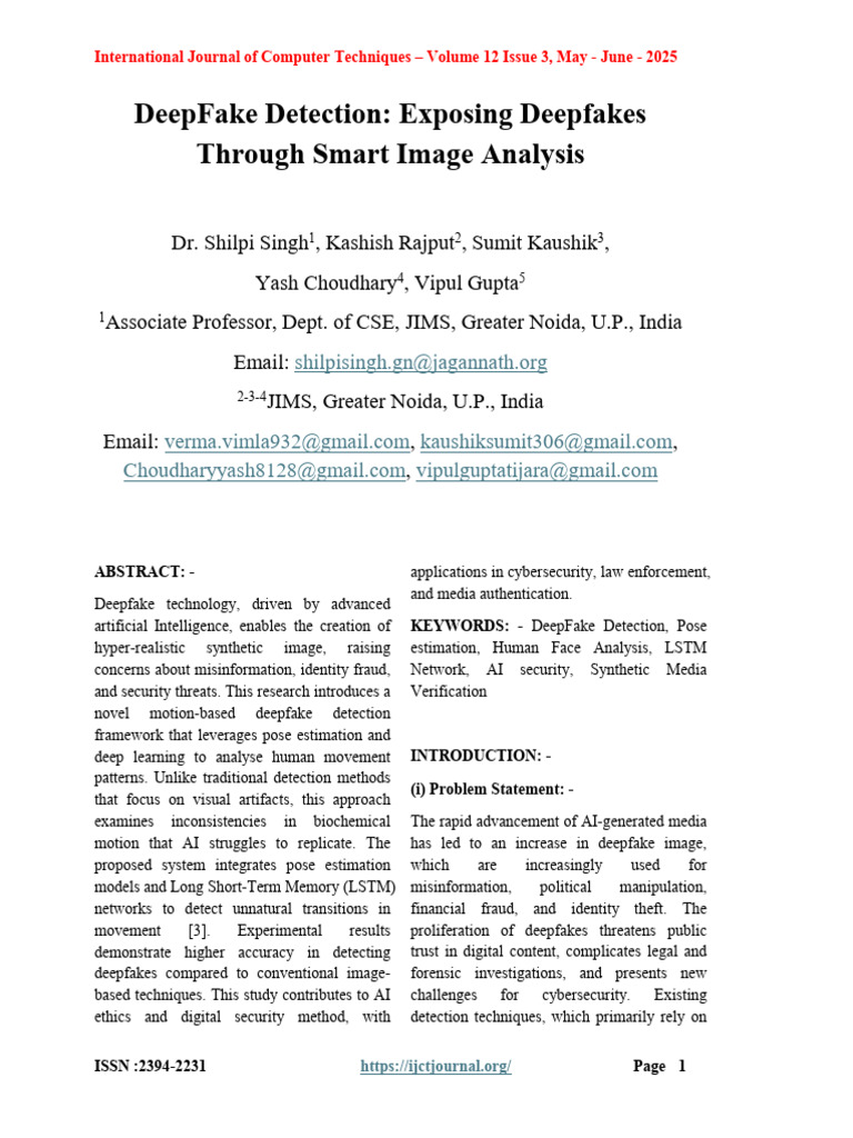 DeepFake Detection Exposing Deepfakes Through Smart Image Analysis | PDF | Deep Learning ...