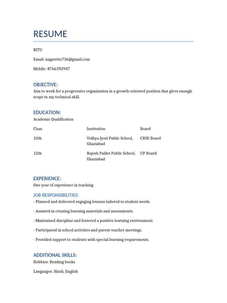 Ritu Resume | PDF