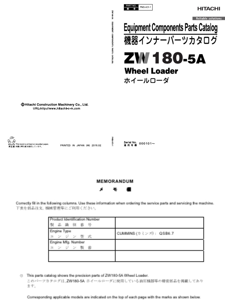 Zw180-5a - Equipment Component Parts Catalog | PDF