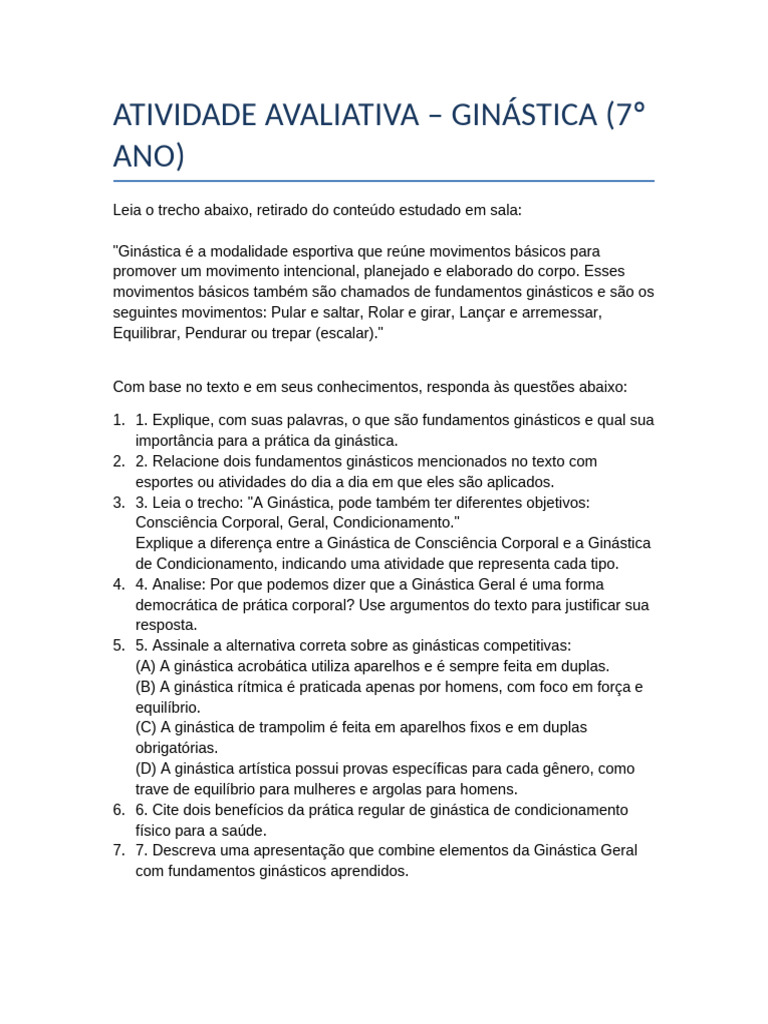 Atividade_Avaliativa_Ginastica_7Ano | PDF