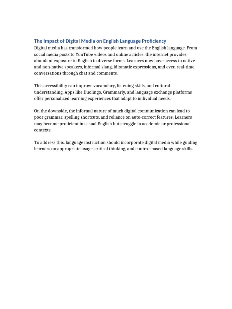 The Impact of Digital Media On English Language Proficiency | PDF