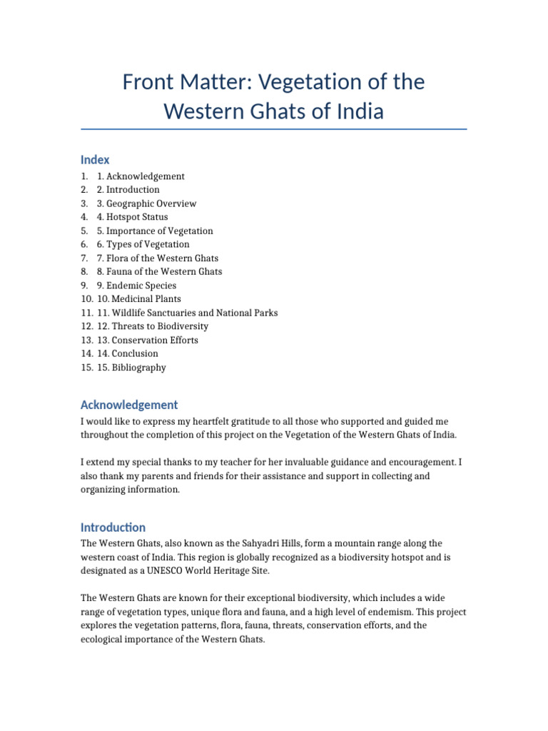 Western Ghats Project Front Matter | PDF