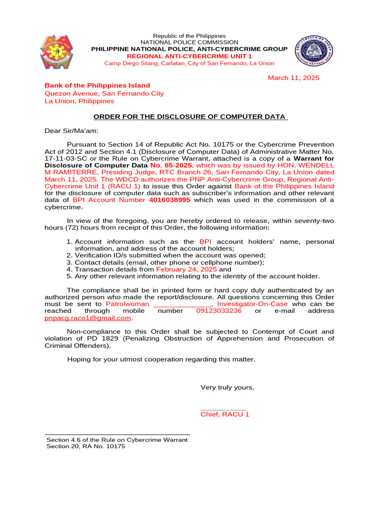 Disclosure Order - (1) | PDF | Public Law | Crimes