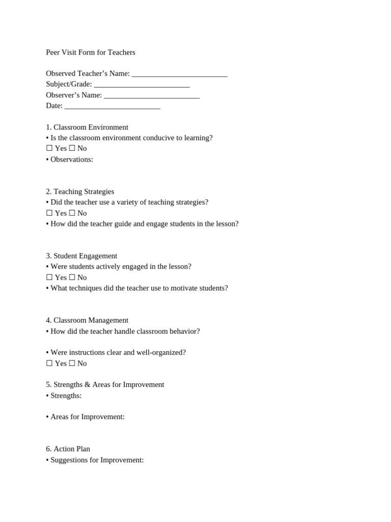 Peer Visit Form (CFG) | PDF