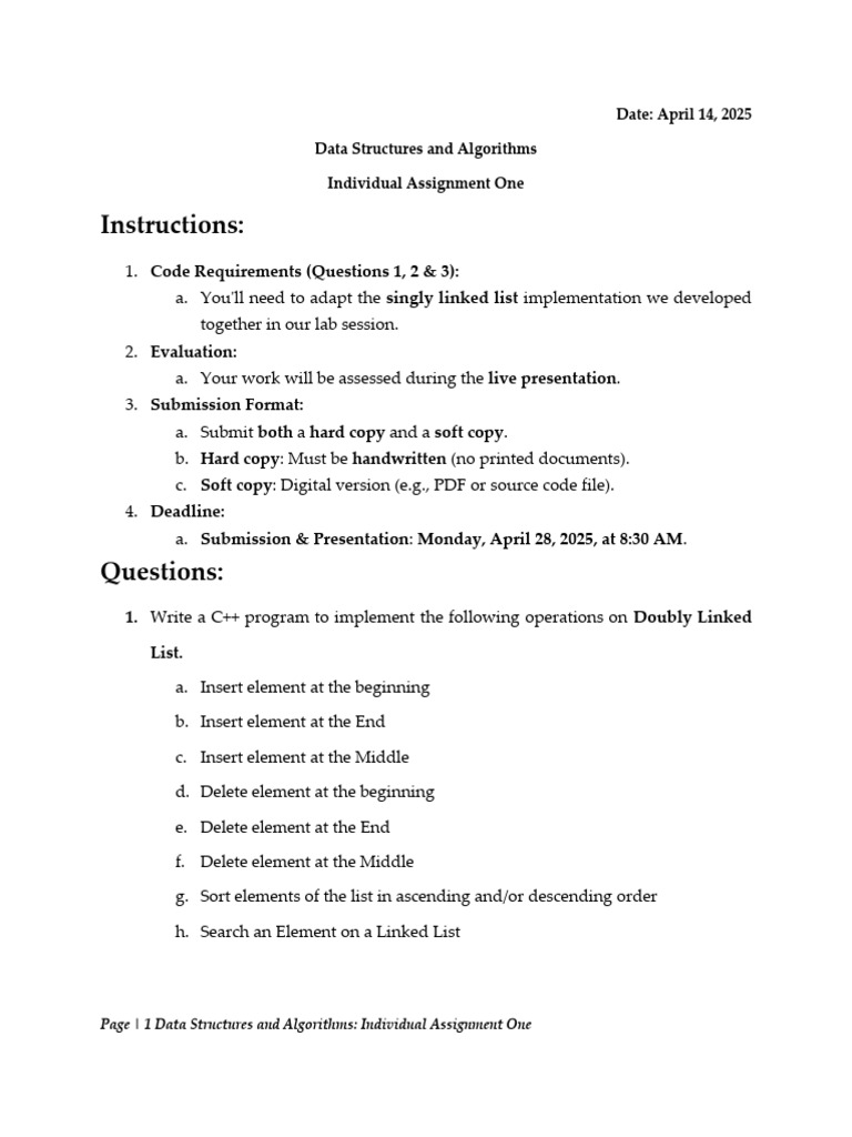 DSA Individual Assignment One | PDF | Computer Science | Computer Data