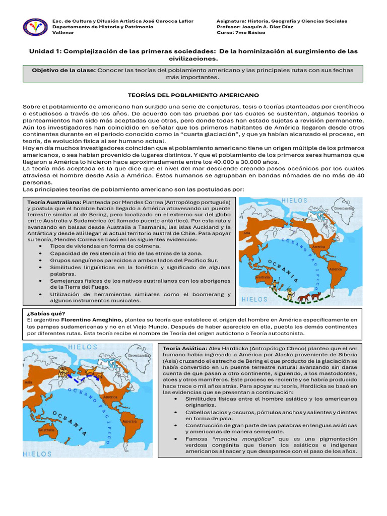 U1 - C3 - Teorías de Poblamiento Americano | PDF | Américas