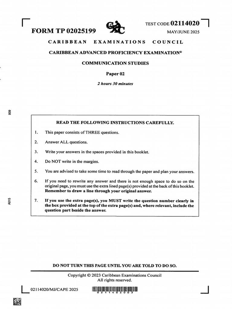 CAPE Communication Studies 2025 P2 | PDF