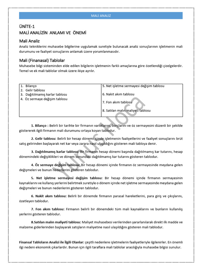 MALİ ANALİZ | PDF