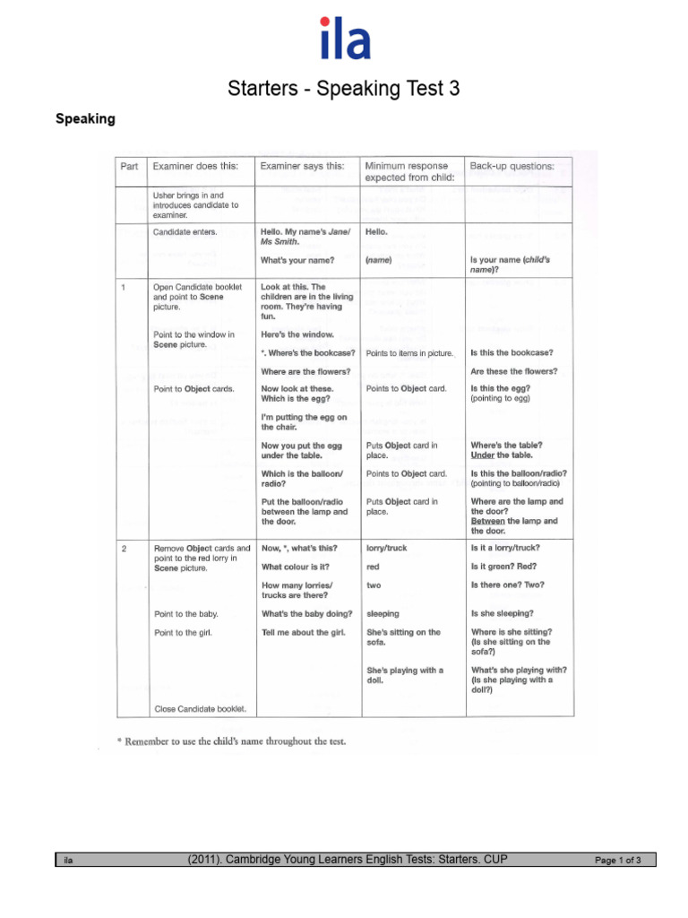 Starters Speaking Test 3 | PDF