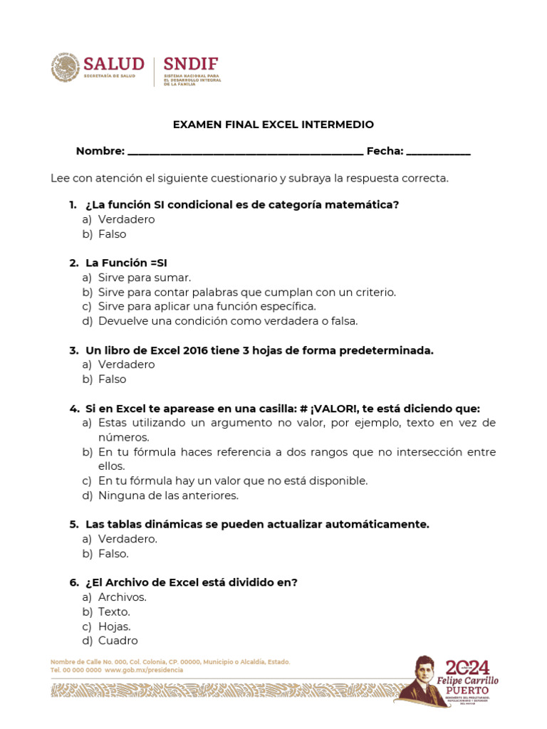 Examen Final Excel Intermedio - 2024 | PDF | Microsoft Excel | Hoja de ...