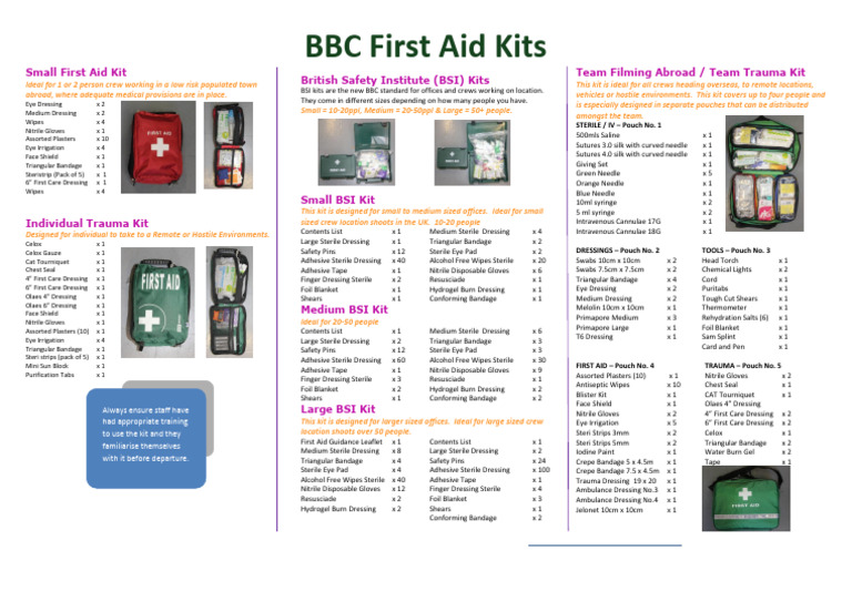 BBC First Aid Kits - Contents List | PDF | First Aid