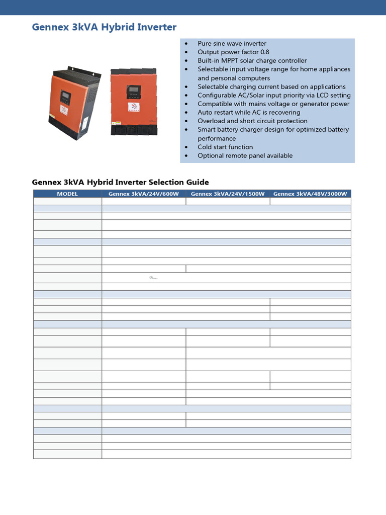 Gennex 3kVA Inverter Datasheet | PDF | Power Inverter | Alternating Current