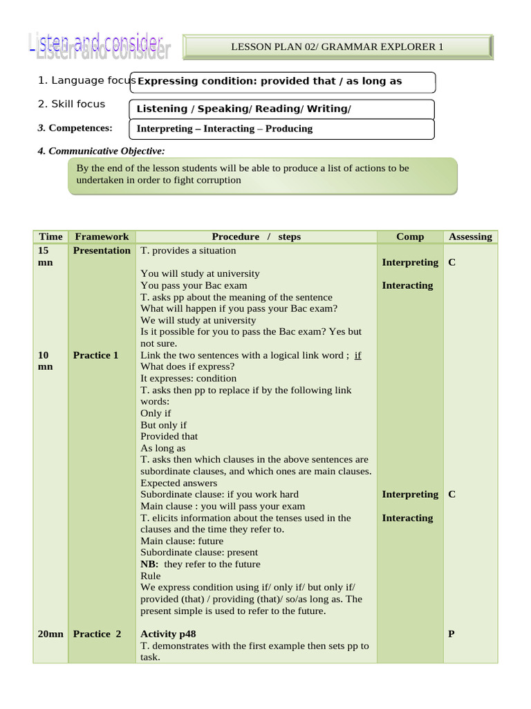 4- LESSON PLAN 02 GRAMMAR EXPLORER 1 | PDF | Clause | Sentence ...