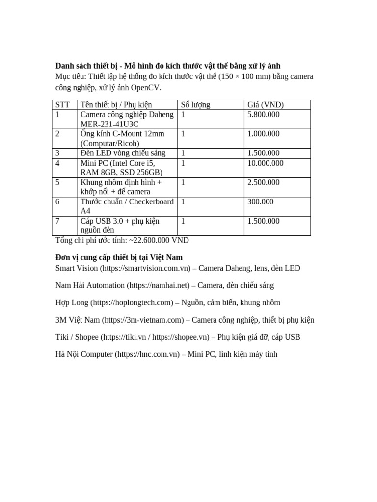 Danh Sach Thiet Bi Xu Ly Anh | PDF