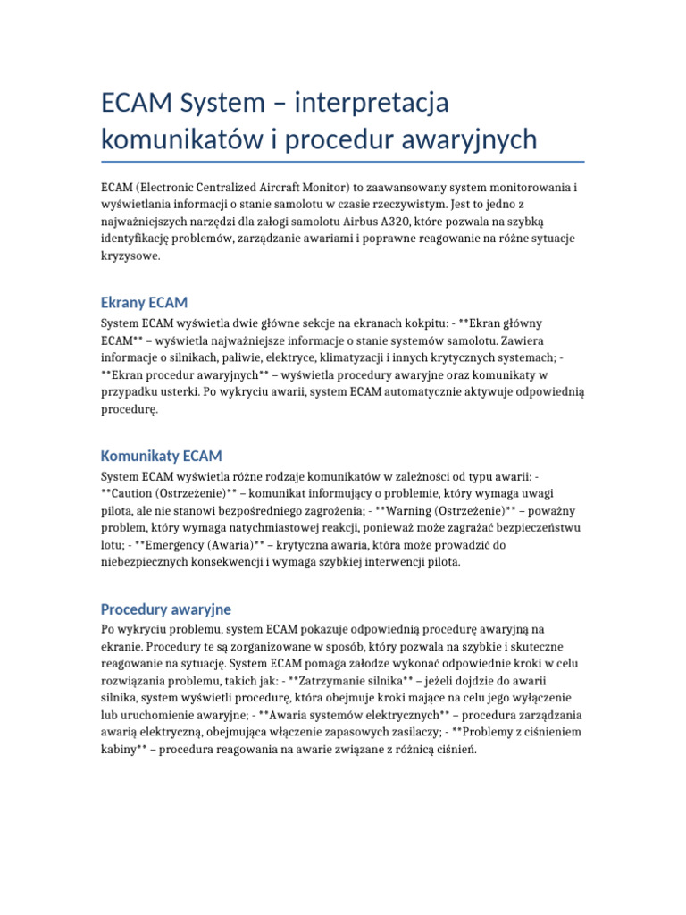 ECAM_System_A320 | PDF