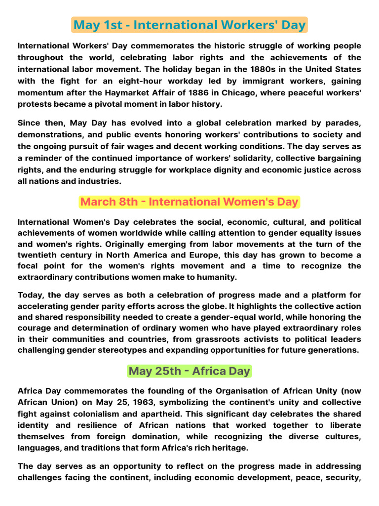 May 1st - International Workers' Day | PDF | Pan Africanism | Social ...