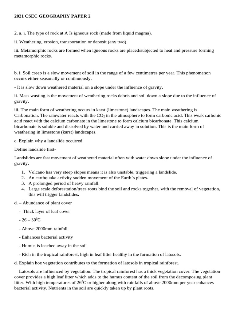 2021 Csec Geography Paper 2 Answer Key | PDF | Natural Disasters ...