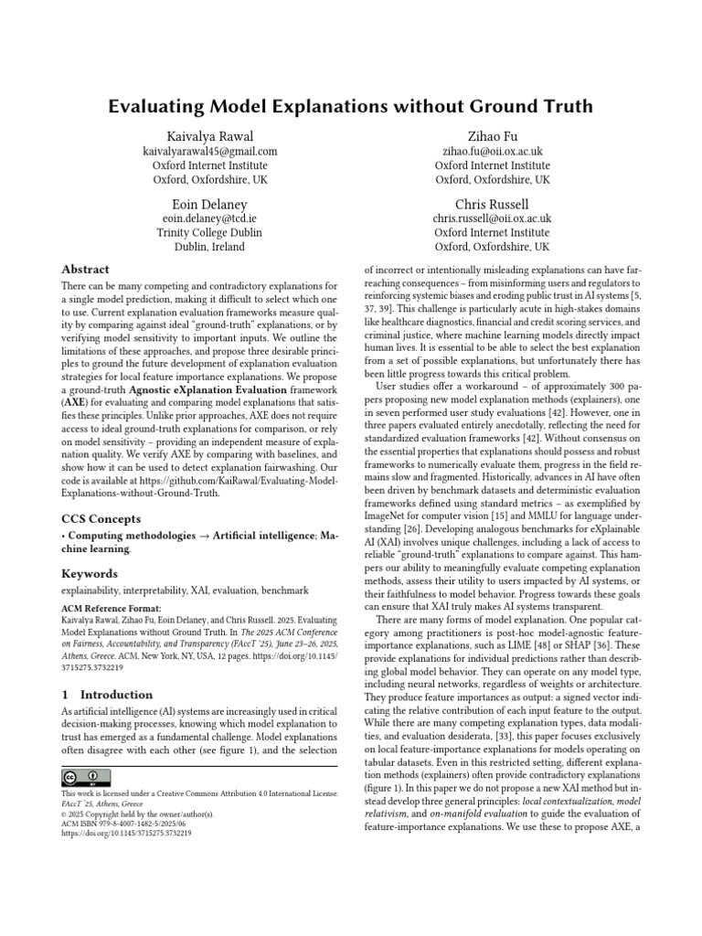 Evaluating Model Explanations Without Ground Truth: Kaivalya Rawal Zihao Fu | PDF | Artificial ...