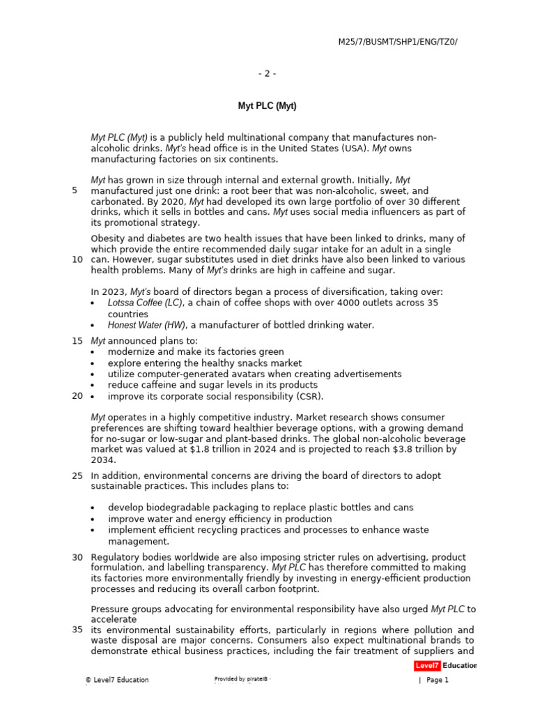 Case Study Pack May 2025 Myt PLC Paul Hoang 1 39 53 | PDF | Drink | Brand