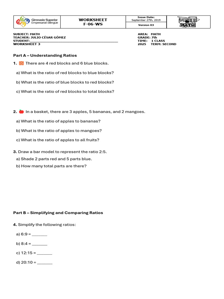 60525-004114worksheet 3 7th Grade | PDF | Ratio