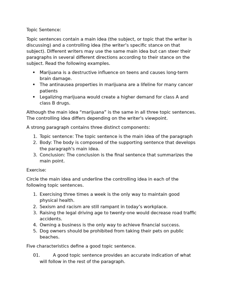 Understanding Topic Sentences and Structure | PDF