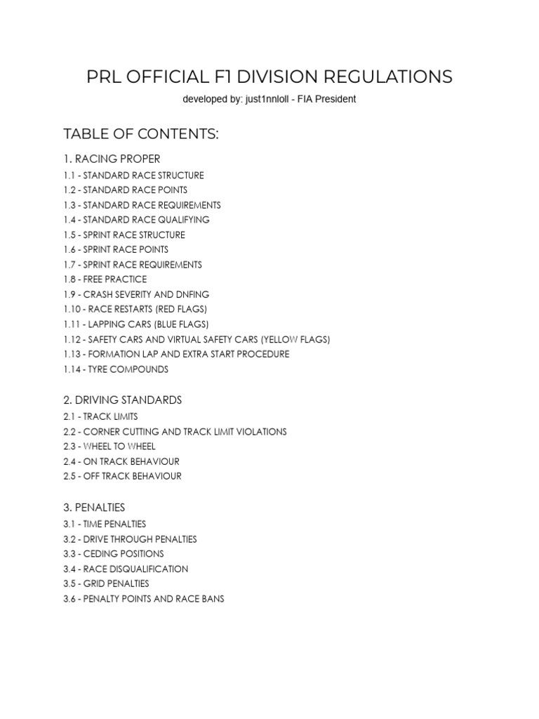(Draft) PRL Official F1 Division Regulations | PDF | Formula One | Auto ...