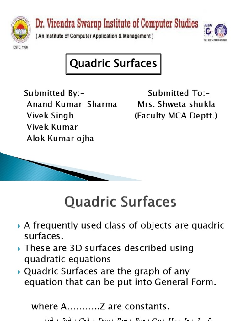 Alok Quadric Surfaces Final | PDF | Ellipse | Manifold