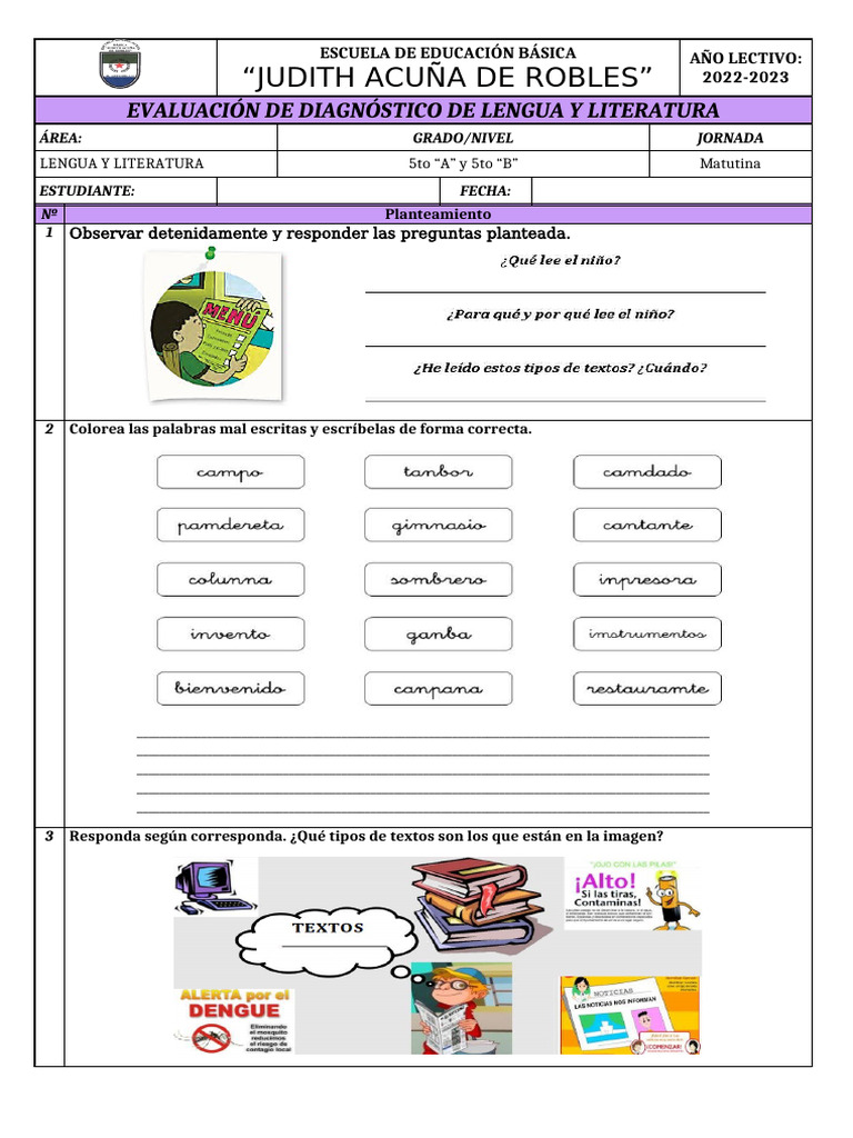 Evaluacion Diagnostica 5to | PDF | Educación primaria